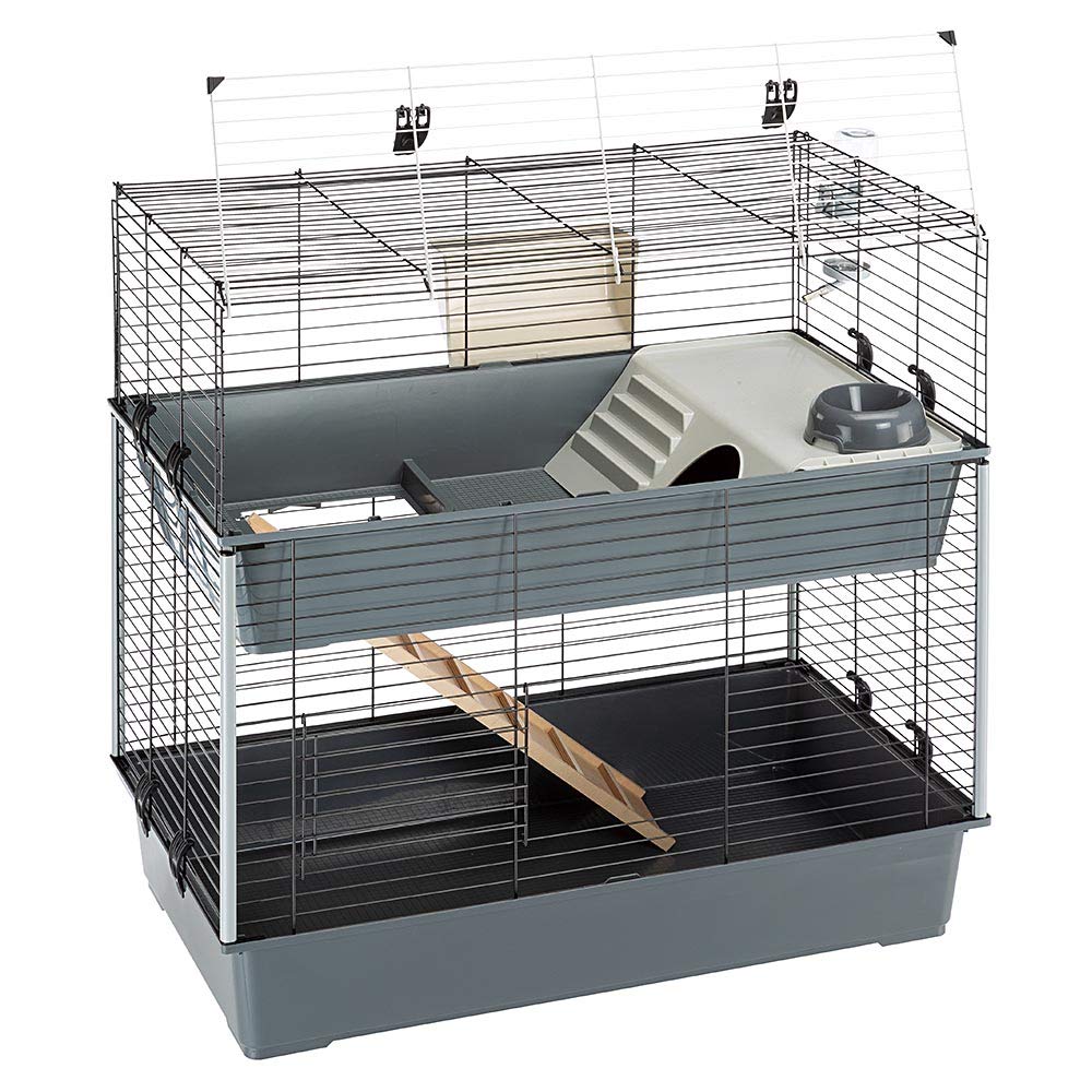 Ferplast Krolik Extra-Large Two-Story Rabbit Cage in Burgundy | Rabbit Cage includes All Accessories & Measures 39L x 20.3W x 36.2H & includes All Accessories | 1-Year Manufacturer's Warranty