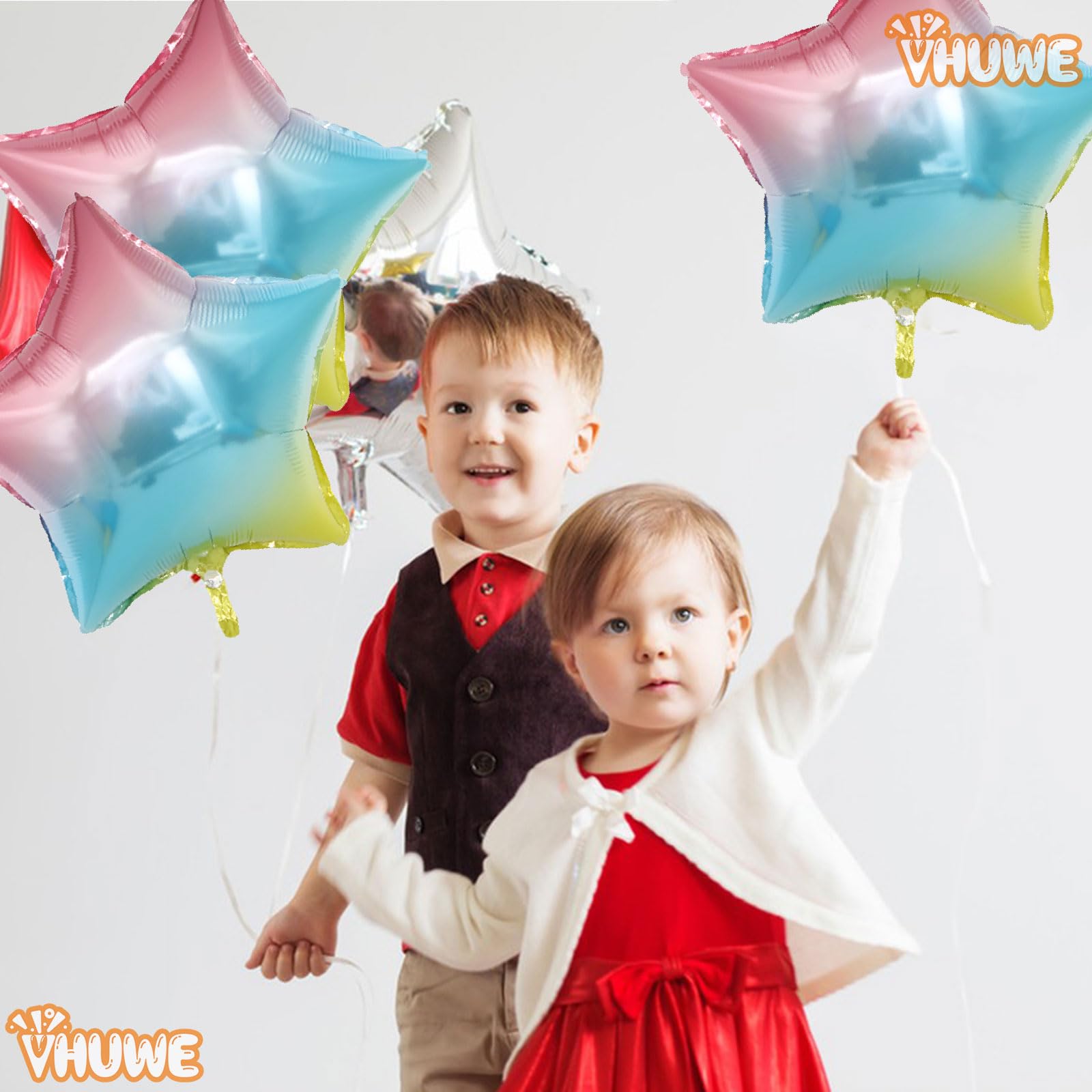 Rainbow Star Balloons 18 Inch, 10 Pcs Gradient Star Shaped Mylar Helium Foil Metallic Balloon for Birthday Party Decorations Baby Shower Wedding Anniversary Backdrop Party Supplies