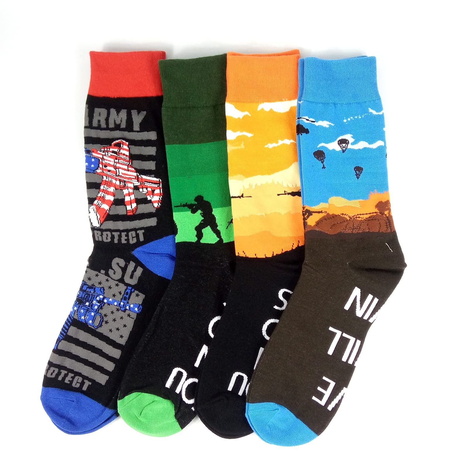 HSELL Mens Fun Patterned Dress Socks Funny Novelty Crazy Design Cotton Socks Gift for Men (4 Pairs - Car)