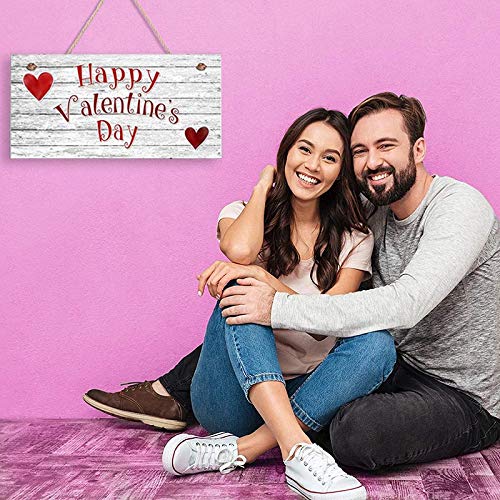 Happy Valentine's Day Sign, Red Hearts, Distressed Wood Style Sign, 6" x 12" Sign, Valentine's Day Gift, Holiday Door Sign(E4-WH219)