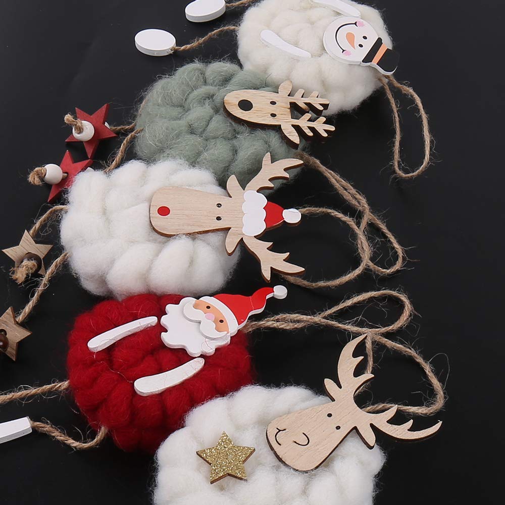 Festivous Wishel Christmas Tree Decorative Pendant Knitting Wooden Christmas Hanging Ornaments Home Decors 6PCS