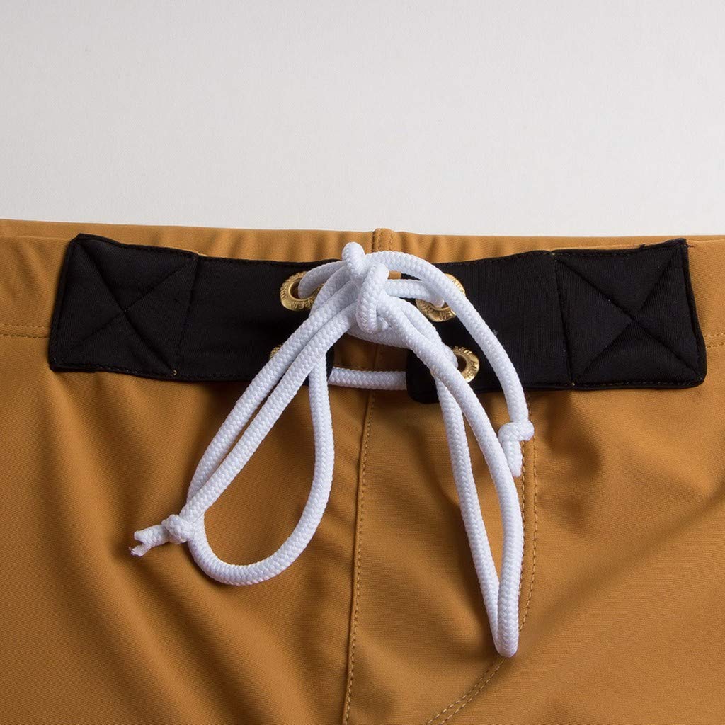 FDSD Man Swimsuit Men's Swim Trunk Solid Color Drawstring Quick Dry Low-Rise Sexy Soft Summer Shorts (XL, Khaki)