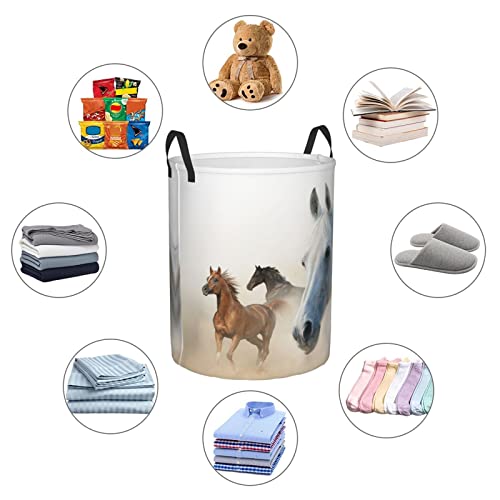White Horse Running Horses Large Laundry Hamper With Handle Foldable Durable Laundry Basket Organizer Storage Bin Dirty Clothes Bag Hamper For Bedroom Nursery Bathroom