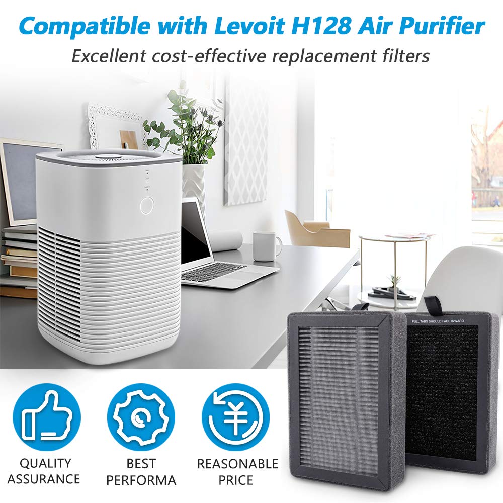 KEEPOW LV-H128 Replacement Filter 4 Pack Compatible with LEVOIT LV-H128/PUURVSAS (HM669A) / ROVACS (RV60) Air Purifier, LV-H128 H13 True HEPA Replacement Filter