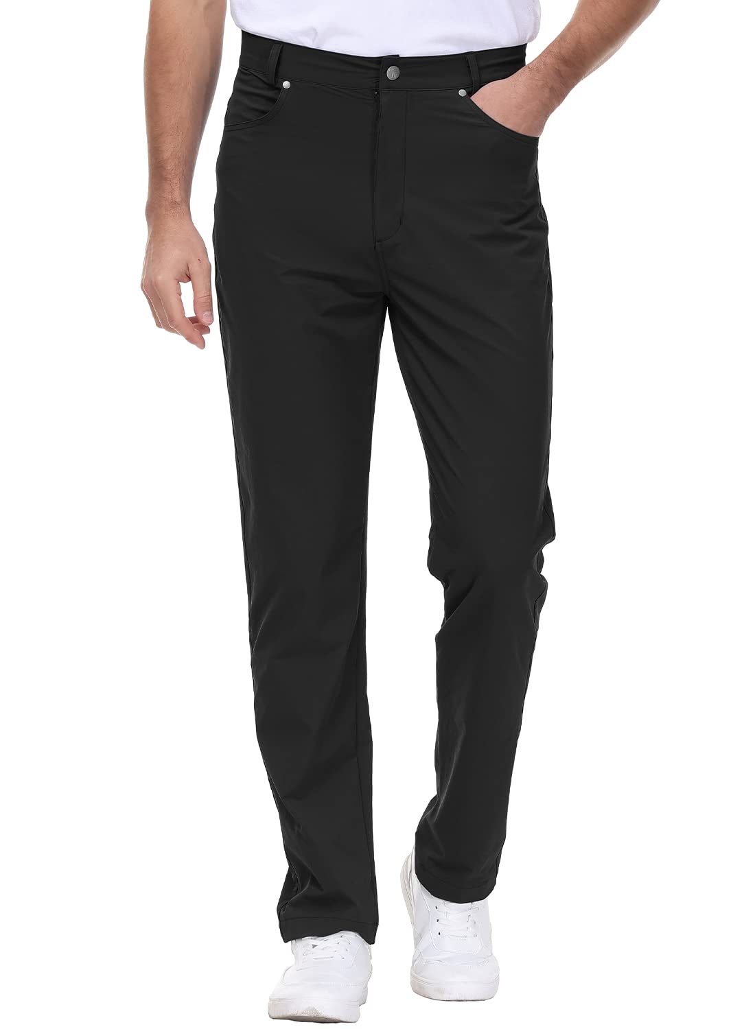 Gopune Men's Stretch Golf Pants Outdoor Work Casual Pant with Pockets Black,38