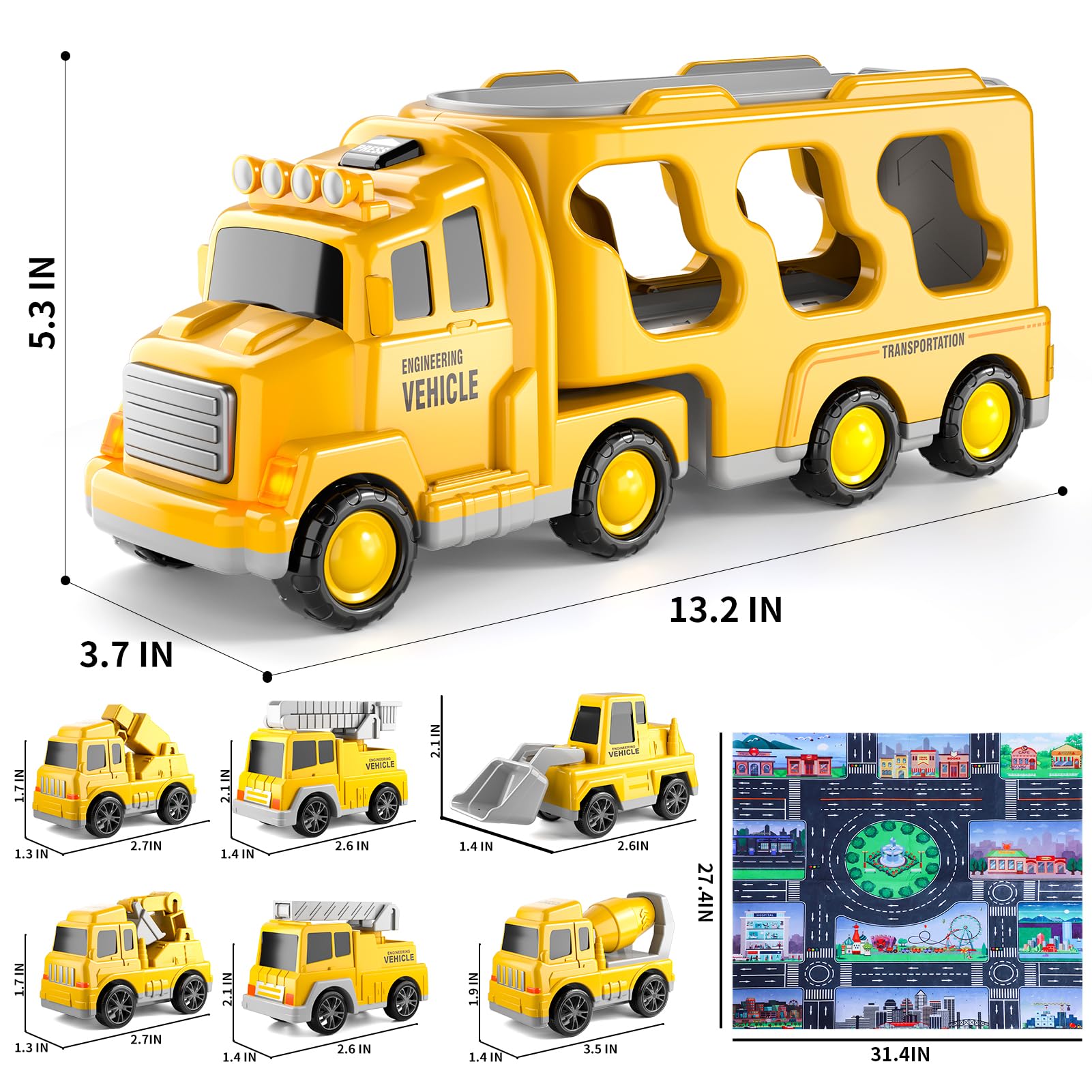 IHAHA Construction Trucks Veihicle Playset with Play Mat