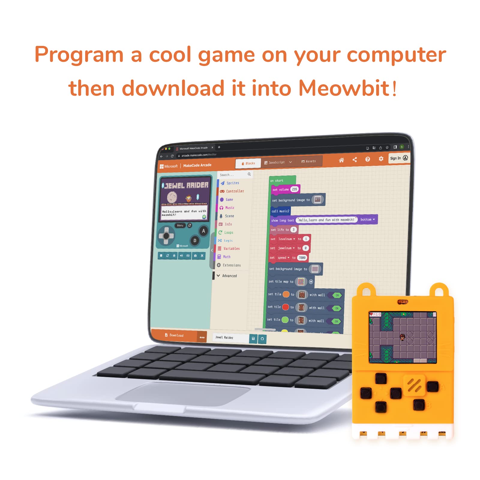 KittenBot Meowbit Card-Sized Retro Coding Arcade Programmable Handheld Game Console Suitable for STEM Education Compatible Micro:bit Expansion Board for Kids Ages 10+(Orange)