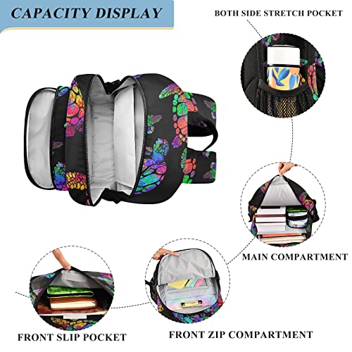 Rainbow Sea Turtle Ocean Backpack for Women Men, Large Student School Bookbag 15.6 in Laptop Bag Purse Travel Casual Daypack