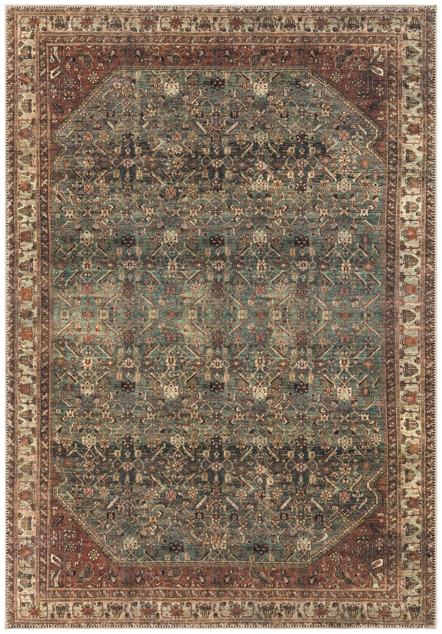 Keen Home Design Machine Washable Area Rugs with Non-Slip Backing, Ideal for Hallway, Living Room, Bedroom, Kitchen and Laundry Room, Vintage Moroccan and Low Pile Rug - (5' x 7')