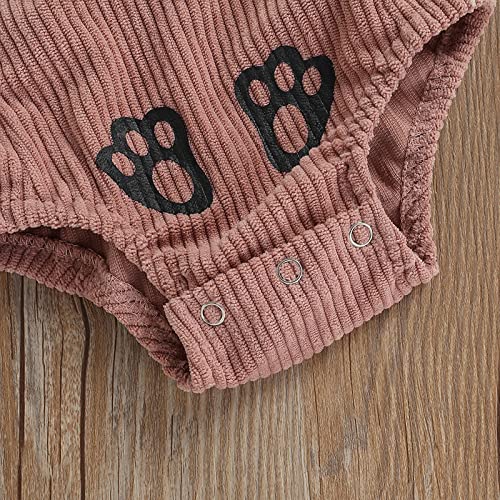 WASAIGOOD My First Easter Baby Romper Newborn Boys Girls Corduroy Backless Romper Bodysuit Rabbit Ears Suspender Overalls (Pink,6-9 Months)