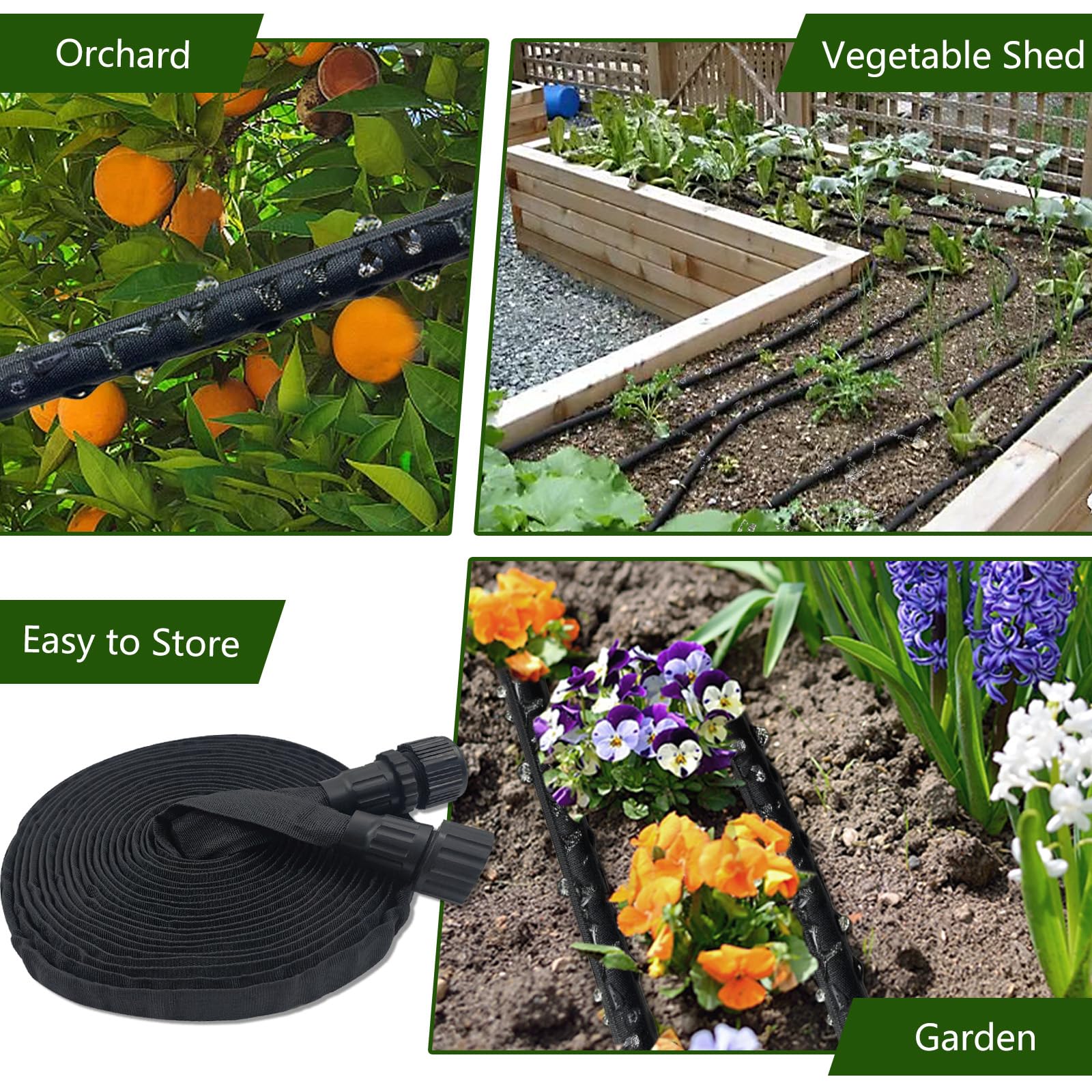Flat Soaker Hose 50ft, Heavy Duty Double Layer Design, Drip Irrigation Hose Saves 80% Water, Leak Proof Sprinkler Hose For Garden, Lawn, Flower Bed, Vegetable Field