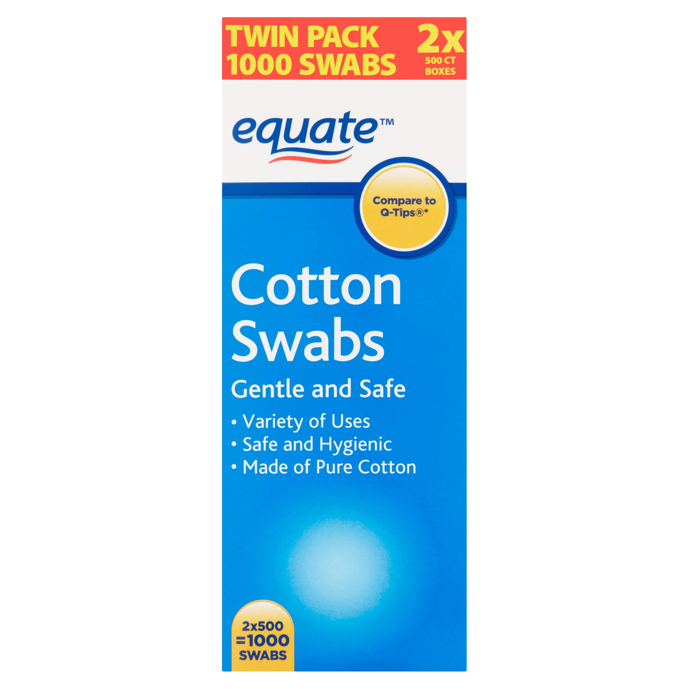 Equate Cotton Swabs Twin Pack, 1000 Count (2x 500 Count) - 1 Pack (for Ears, Beauty, Makeup, Babies, Dogs, Pets, Auto Detailing, Cleaning, and More)