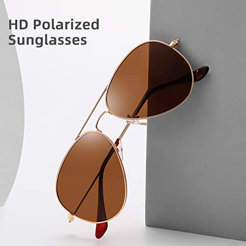 MEETSUN Aviator Sunglasses for Men Women Driving Polarized UV400 Protection Metal Frame 3Pack Black Gray+Gold Gray+Gold Brown