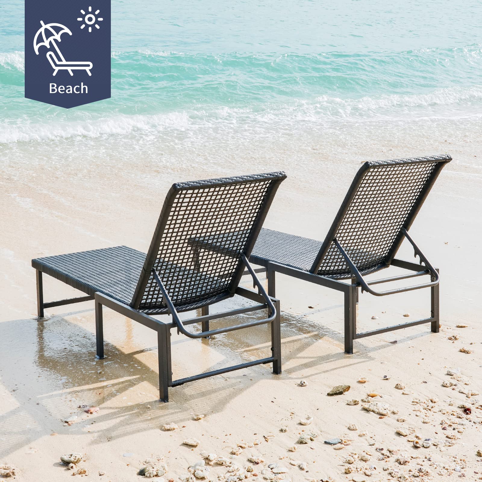 Outdoor Chaise Lounge Chair Set of 2, Rattan Pool Chairs with Adjustable Backrest, Rustproof Aluminum Frame Tanning Chair, for Poolside, Backyard, Lawn, Deck(Dark Grey)