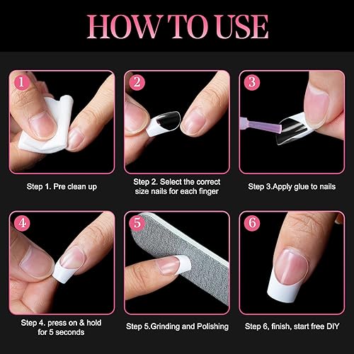 Ranrose French Nail Tips 120PCS Short French Full Cover White Clear False Nails 12 Sizes Square Nail Tips Acrylic Press On Nails with Box for Nails Tips Art