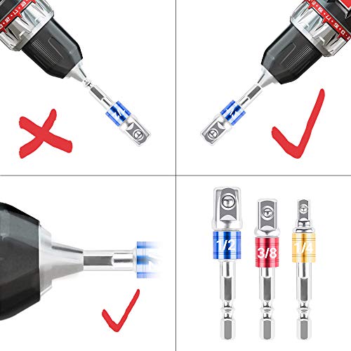 MAEXUS Impact Grade Socket Adapter Extension Set, Turns Power Drill Into High-Speed Nut Driver, 1/4" 3/8" 1/2" Drive, Socket to Drill Adapter for Impact Drivers (3 Pcs)