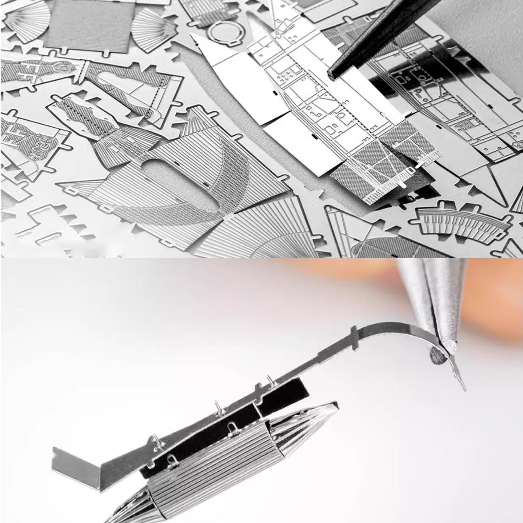 EuTengHao 20Pcs 3D Metal Model Kit Professional Metal Puzzle Tool Set for DIY 3D Metal Jigsaw Puzzles with Tab Edge Cone Shape Bending Assist Tools Nozzle Nose Pliers Tweezers Files Carving Knives