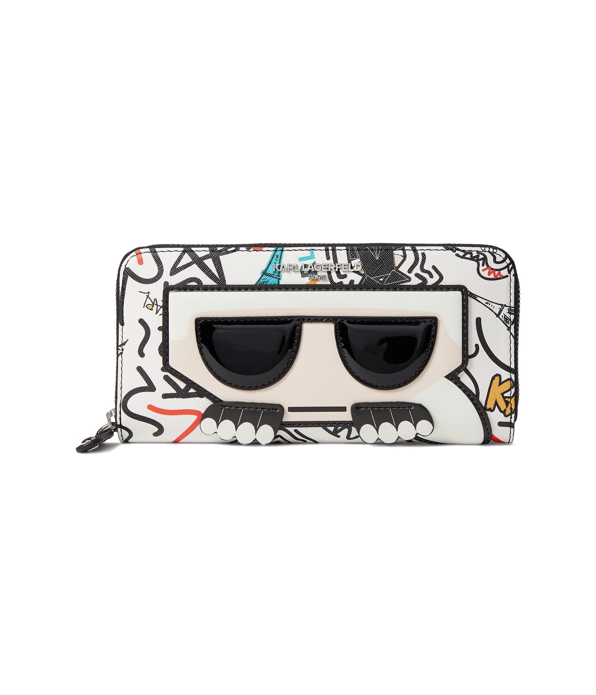 KARL LAGERFELD Paris Zip Around Wallet White Combo One Size