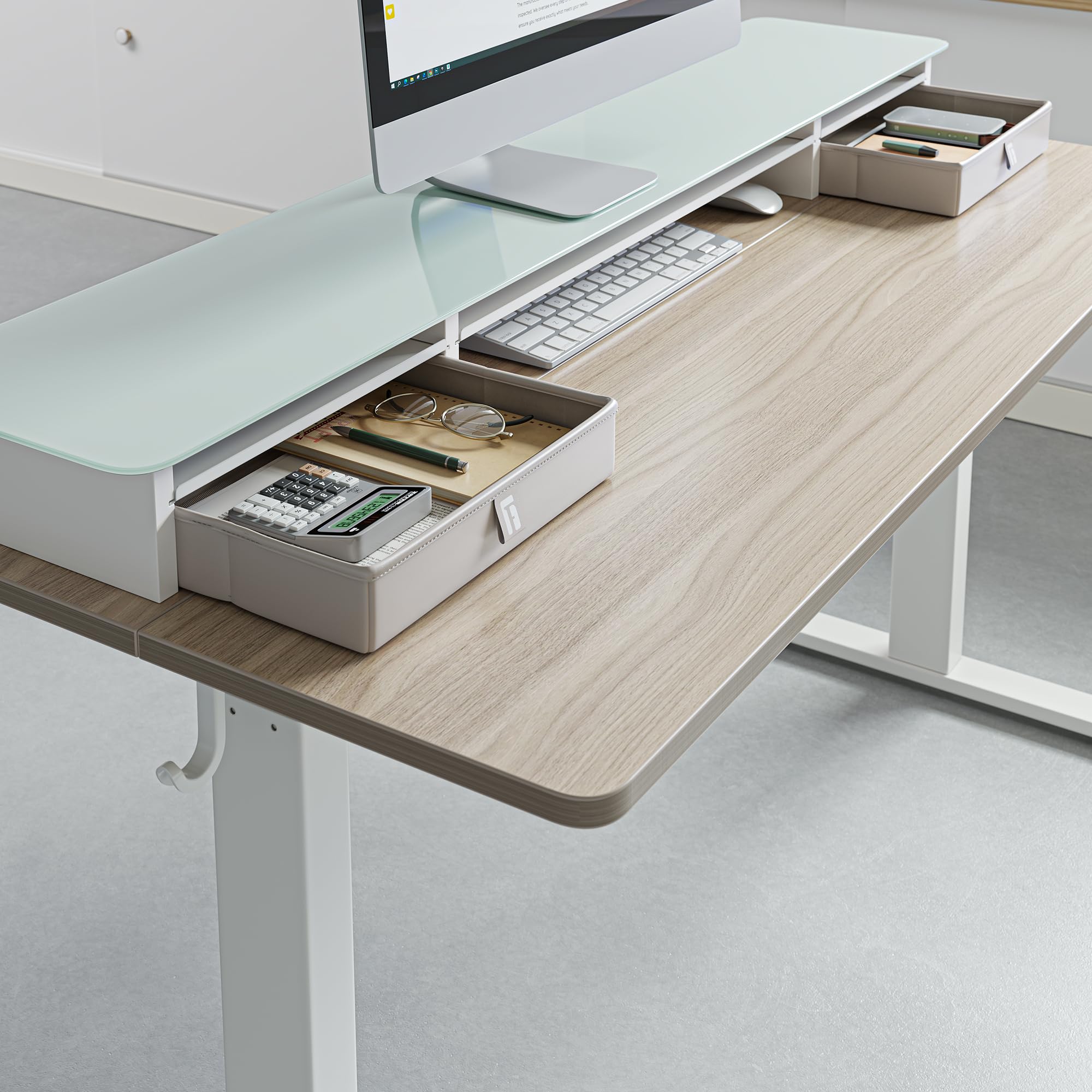 FEZIBO Height Adjustable Electric Standing Desk with Keyboard Tray, 55 x 24 Inch Stand Up Table with Storage Shelf, Sit Stand Desk, Maple Top