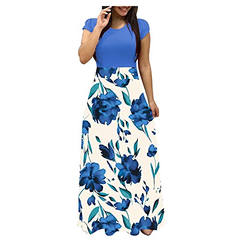 JMMSlmax Boho Beach Dress for Women Plus Size Women's Floral Print Summer Short Sleeve Sundress 1950s Vintage Formal Dress