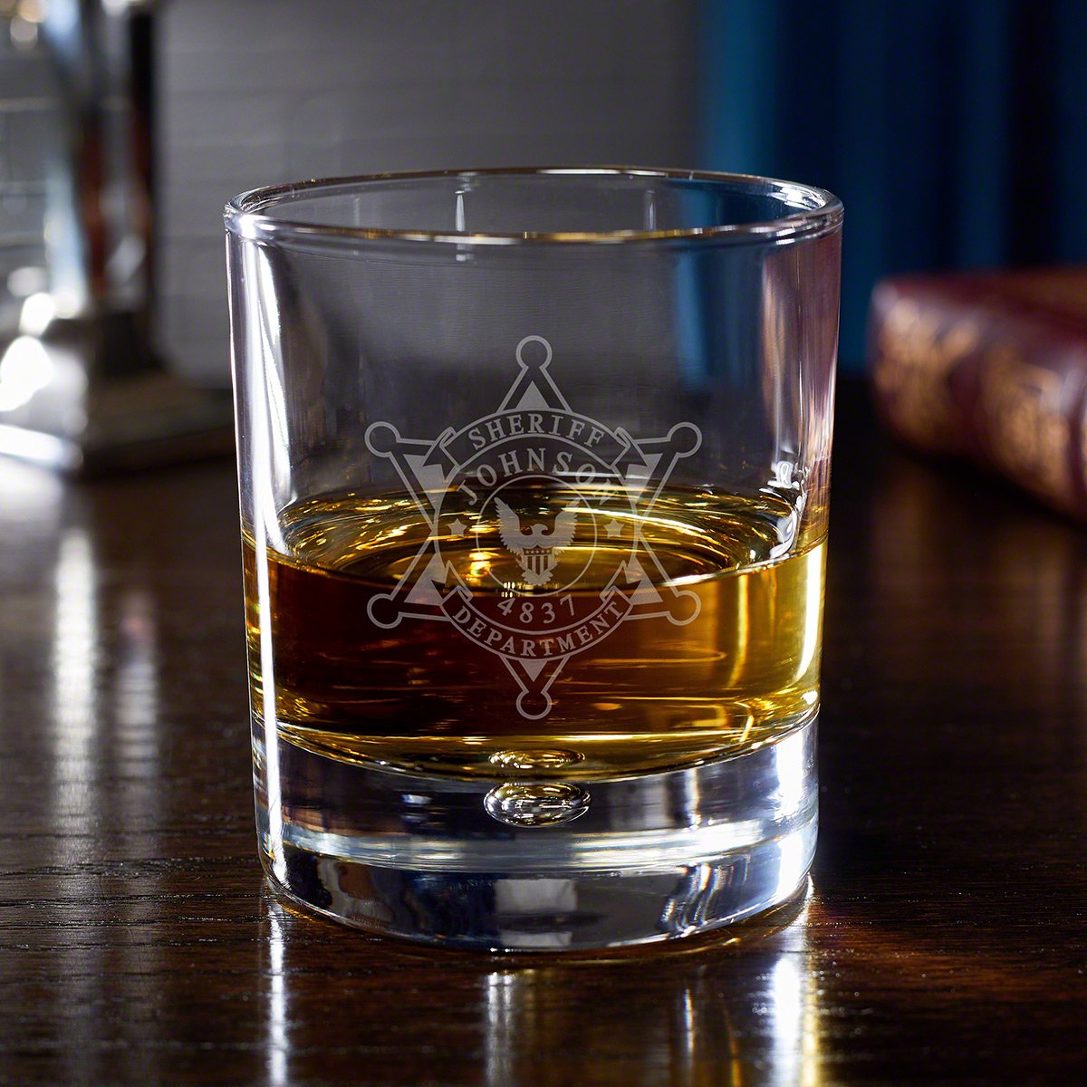 HomeWetBar Sheriff Badge Personalized Rocks Glass for Law Enforcement