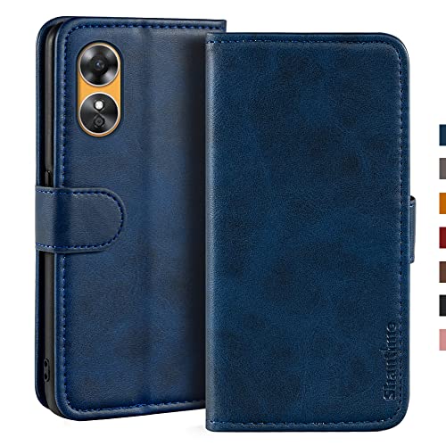 Shantime for Oppo A17 Case, Leather Wallet Case with Cash & Card Slots Soft TPU Back Cover Magnet Flip Case for Oppo A17K (6.56β) Blue