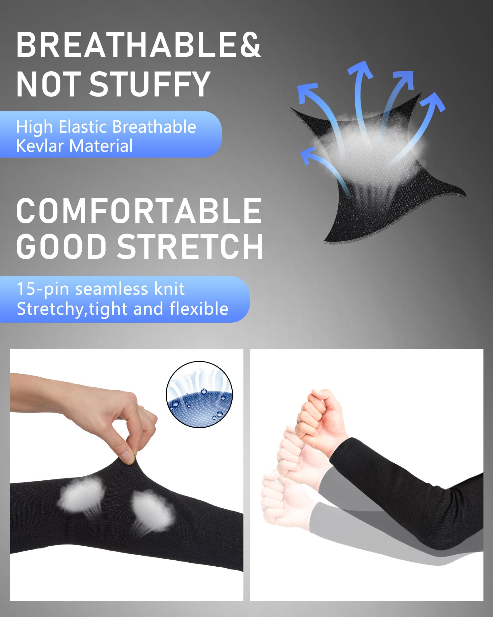 Geyoga 2 Pairs Cut Resistant Sleeves Thin Arm Protectors Arm Guard for Thin Skin and Bruising Arm Sleeves for Men Women (Black)