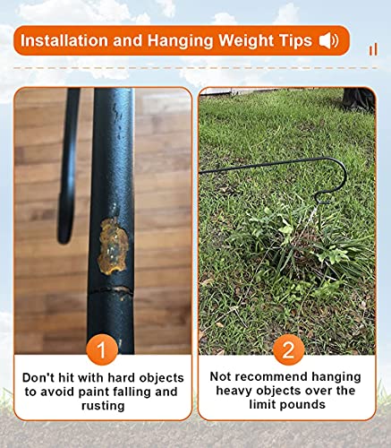 Koutemie 60 Inch Outdoor Shepherd Hook for Hanging Plant, Adjustable Heavy Duty Bird Feeder Pole with 5 Prong Base for Solar Lanterns, Black & 2 Packs