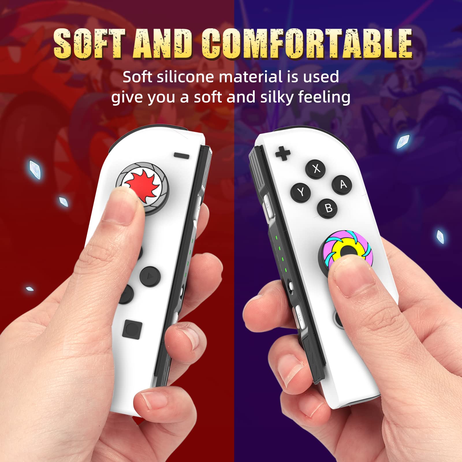 IINE Joycon Thumb Grip Caps, Gamed Theme Joystick Cover Compatible with Nintendo Switch/OLED/Switch Lite, Silicone Joystick Caps for Nintendo Switch