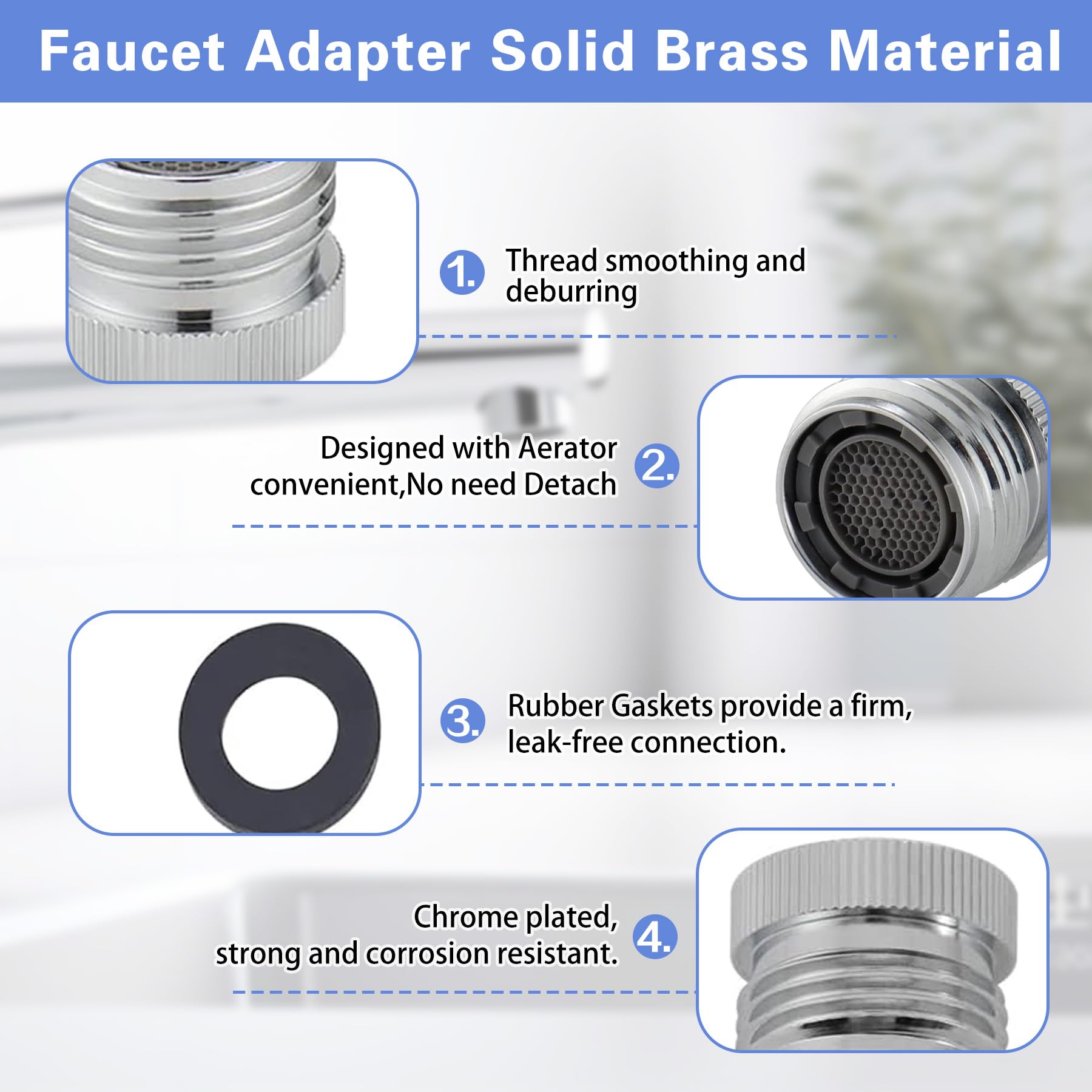 Happyreise Brass Faucet to Garden Hose Adapter with Aerator,Sink Faucet Adapter to Garden Hose for Bathroom Kitchen,3/4" GHT thread Chrome