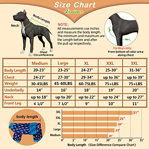 LovinPet Pitbull Jammies - Unicorn Dog Shirt, Post Surgery Recovery Onesie, Mermaids & Unicorns Blue/White Print, Lightweight Pullover Large Puppy Pajamas, Full Coverage Dog Pjs,Blue L