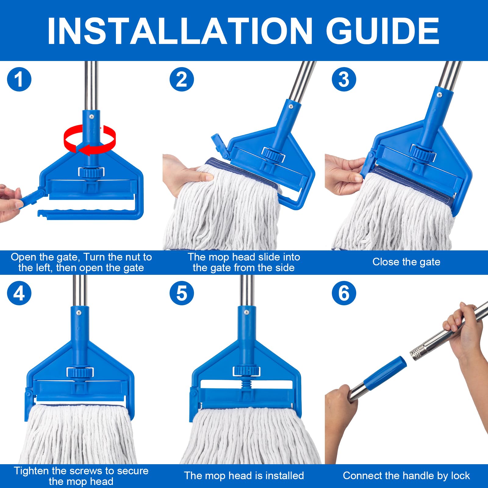 KeFanta Commercial Mop 60 inch Heavy Duty Industrial Wet Mops with Long Handle,Looped-End String Cotton Mop for Home, Kitchen,Garage,Office and Concrete/Tile Floor Cleaning