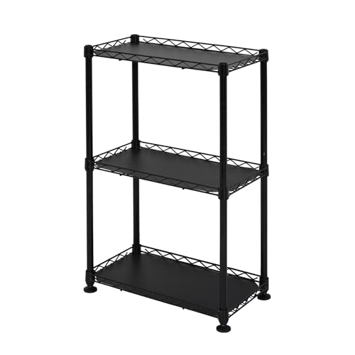 SafeRacks - NSF Certified Storage Shelves, Zinc, Heavy Duty Steel Wire Unit with Wheels and Adjustable Feet, Garage or Bakers Rack, Kitchen, Pantry Shelf - (18"x10"x30" 3-Tier) (Black)