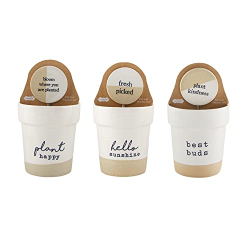 Mud Pie Pot Marker Set, Hello Sunshine, 4.5" H x top Dia 4" x Bottom Dia 3"