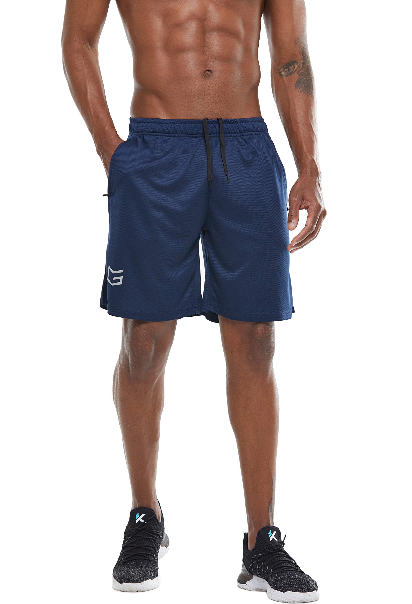 G Gradual Men's 7" Workout Running Shorts Quick Dry Lightweight Gym Shorts with Zip Pockets (2 Pack: Navy Blue/Black X-Large)