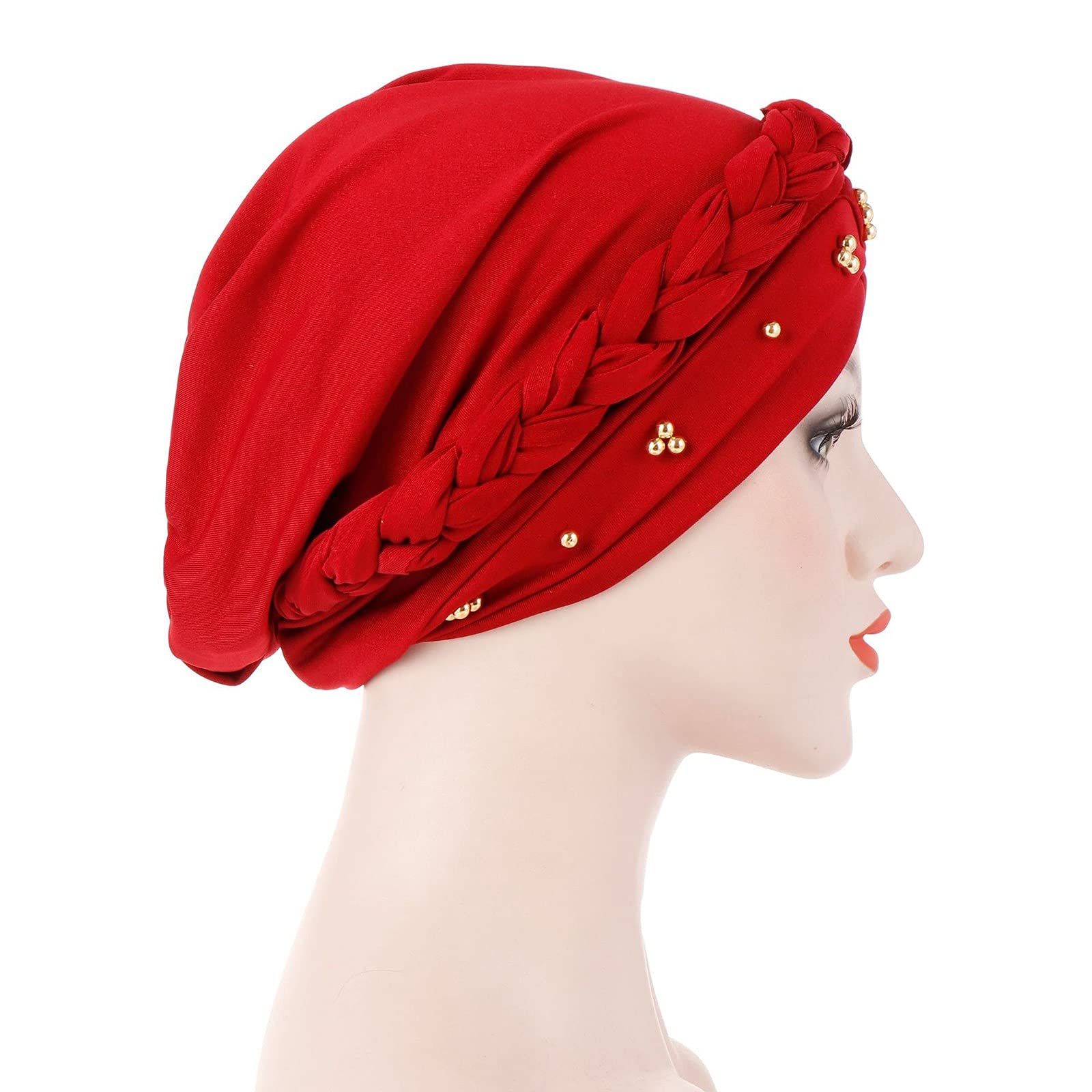 Fleece Baseball Cap Headscarf Headwear Turban Cap Beaded Wrap Women Braid Hat Baseball Caps Hat Pack Red