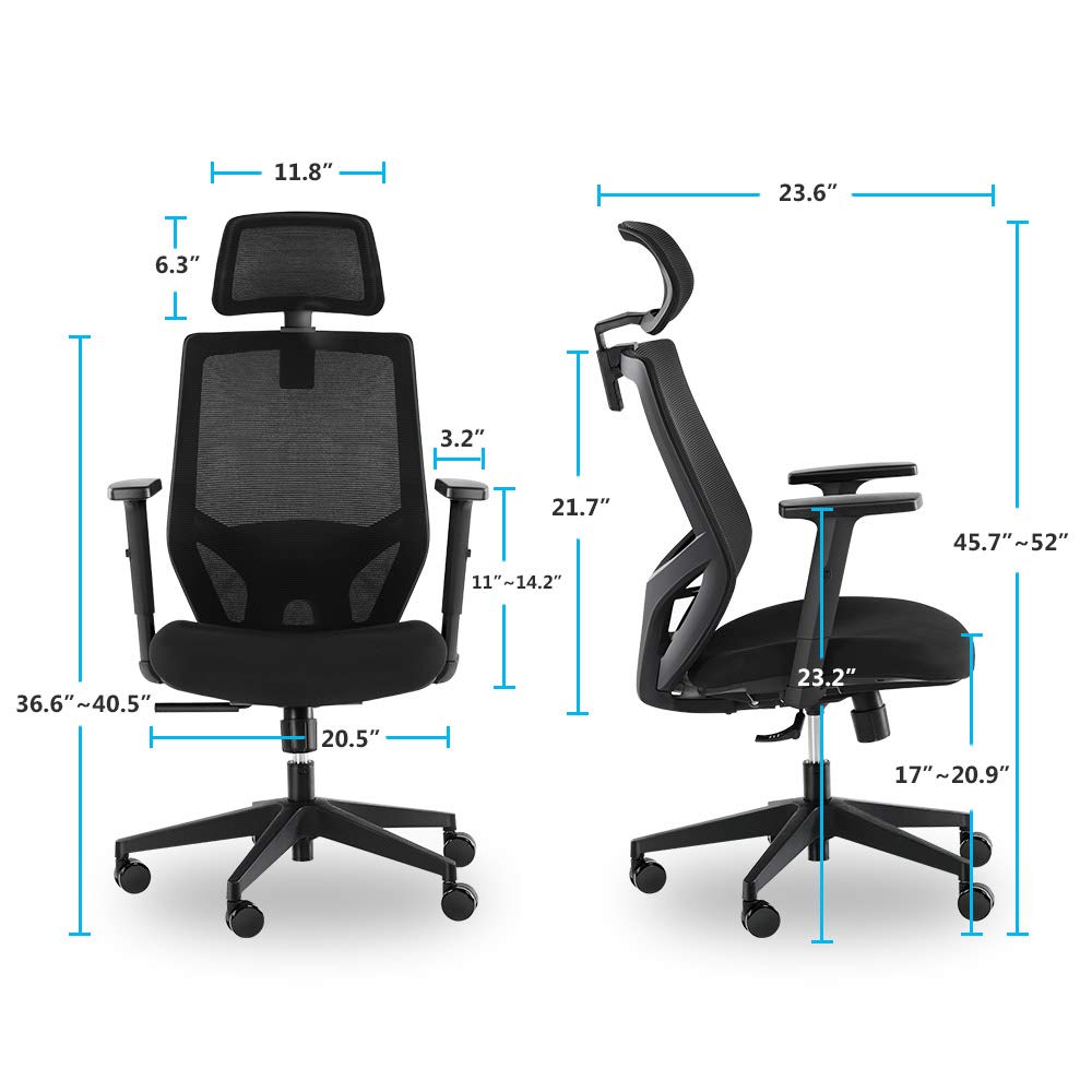 Ergonomic Office Chair, Mesh Chair with Lumbar Support, Tribesigns High Back Desk Computer Chair with Breathable Mesh, Thick Seat Cushion, Adjustable Armrest, Backrest and Headrest