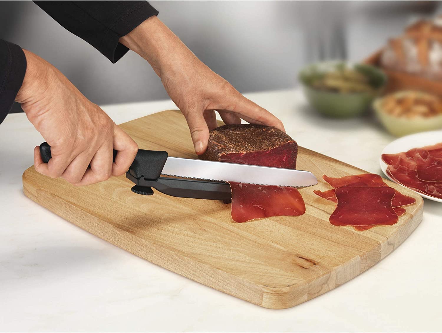 Victorinox Swiss Classic Dux Knife - Kitchen Knife with Adjustable Guide - Cooking Knife for Cutting Meat, Bread & More - Black Handle, 8.25"