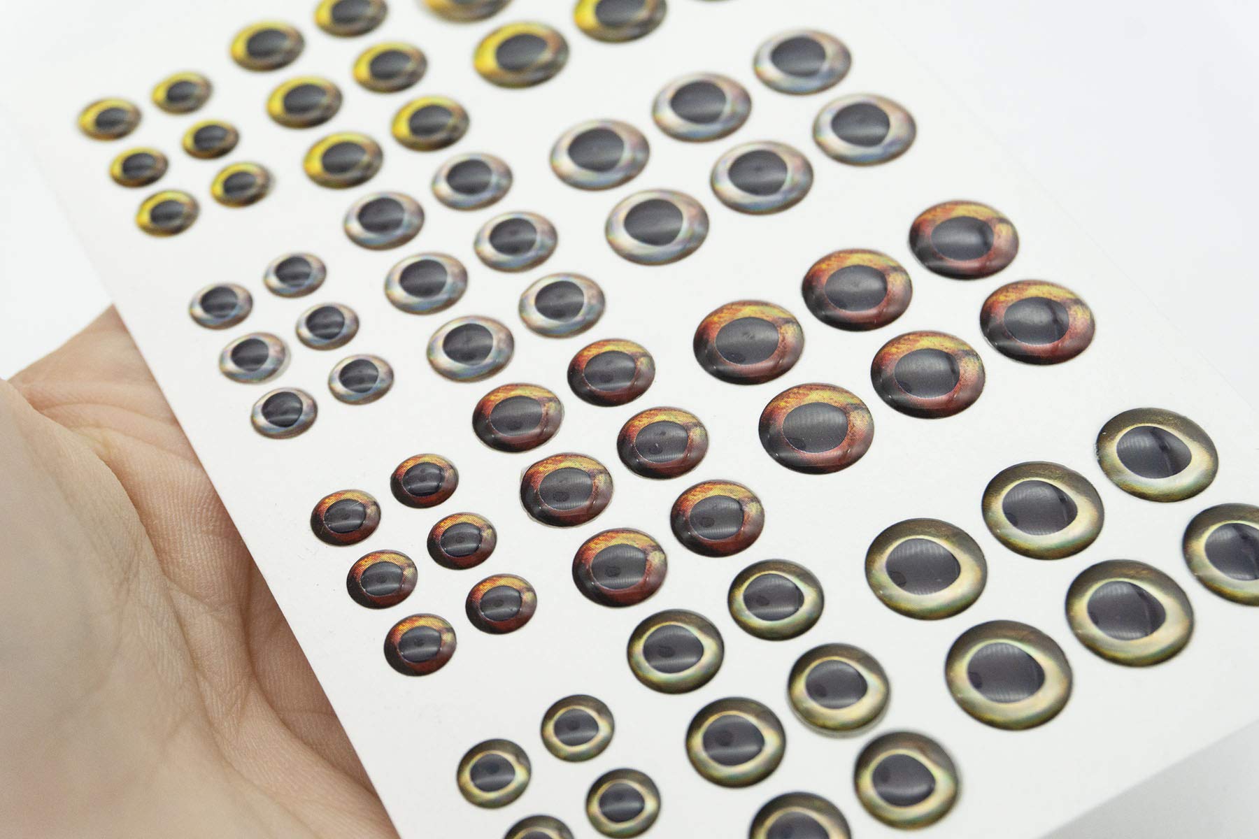 HTHYLURE 216 PCS Fishing Lure Eye Self Stick Lizard Reptile 3D 4D Eye Fly Tying Variety Simulation Making Fly Tying Fake Fish Eyes Artificial Holographic Fake Eyes 72PCS/Set with 3 Set 6mm