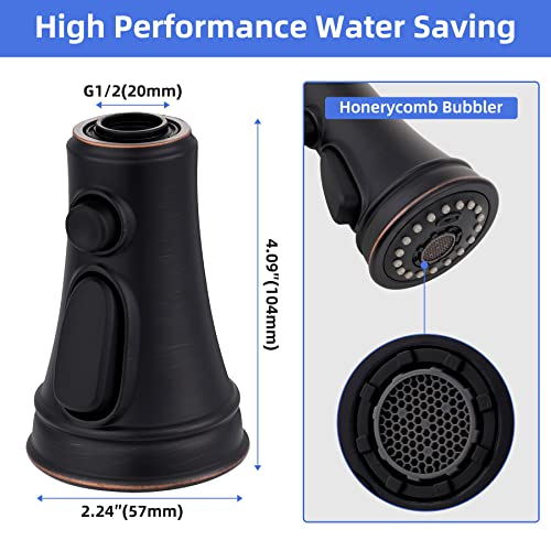 iFealClear Pull Down Spray Head 3 Modes for Kitchen Faucet, Kitchen Sink Faucet Aerator Sprayer Nozzle, Faucet Head Replacement Compatible with Moen, Delta, Kohler, 12 Adapters, Oil Rubbed Bronze