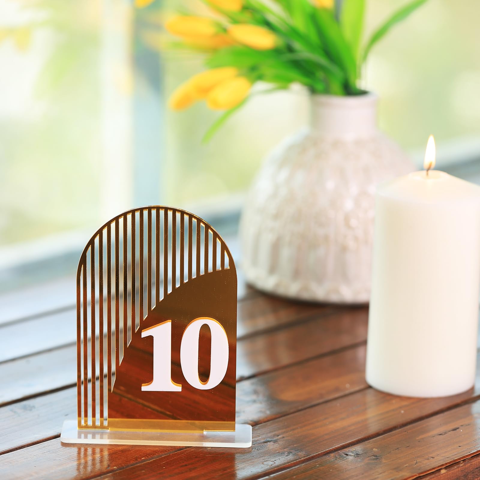 Sage Nation 15 pcs Gold Arch Wedding Table Numbers, 4x6 inch Acrylic Table Numbers, 3-D Mirrored Signs With Stands Perfect for Wedding Reception, Party, Restaurant, Event Decor