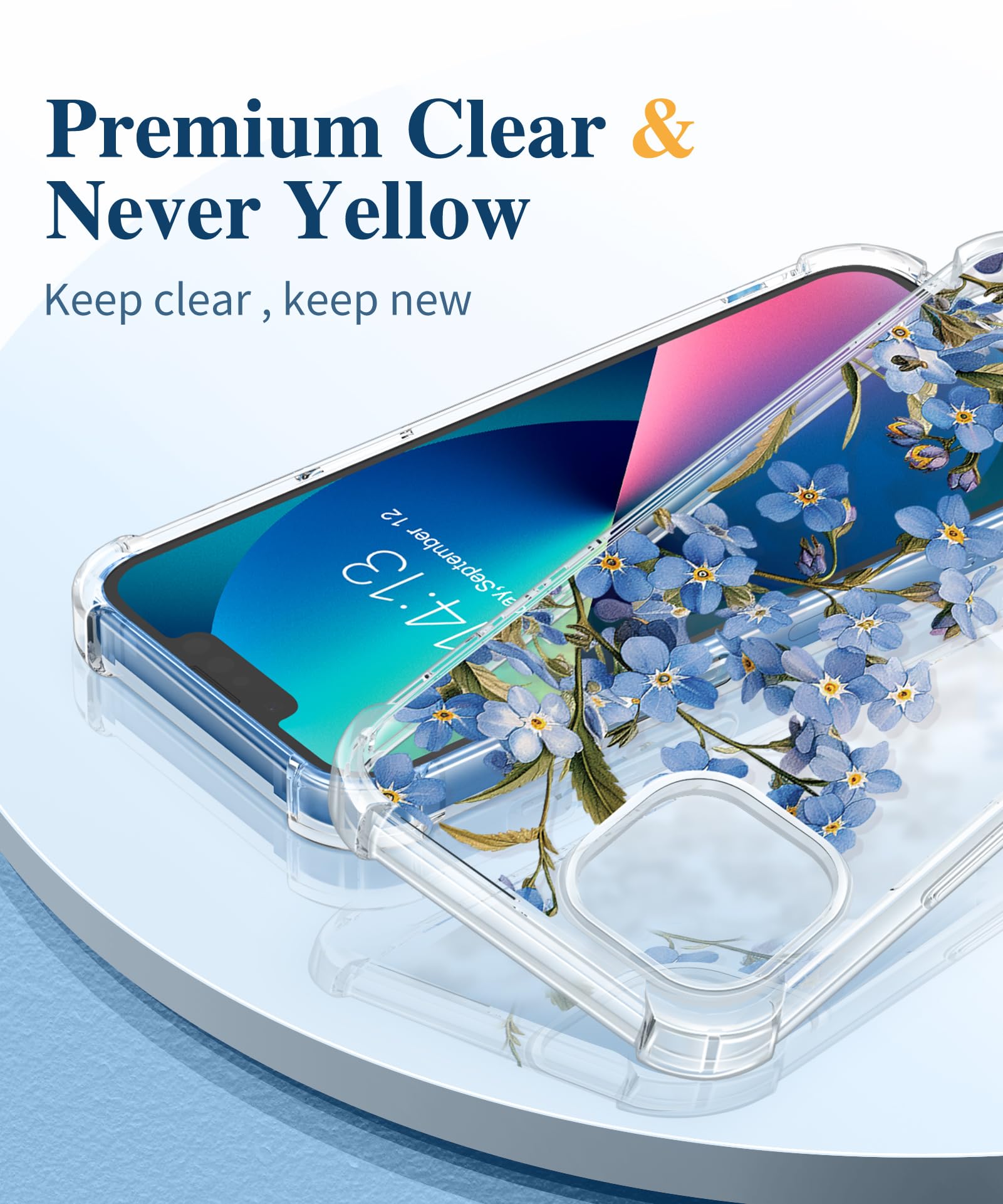 GVIEWIN Designed for iPhone 13 Case 6.1 Inch, with Tempered Glass Screen Protector + Camera Lens Protector Clear Flower Soft & Flexible Shockproof Floral Women Phone Cover (Heart/Pink)