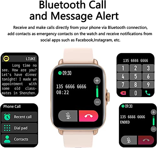 Ryscom Smart Watch for Woman Digital Social Networks Notifications Sports Luxury Casual Sports Call Bluetooth Calls Bluetooth goldesn Pink Notifications