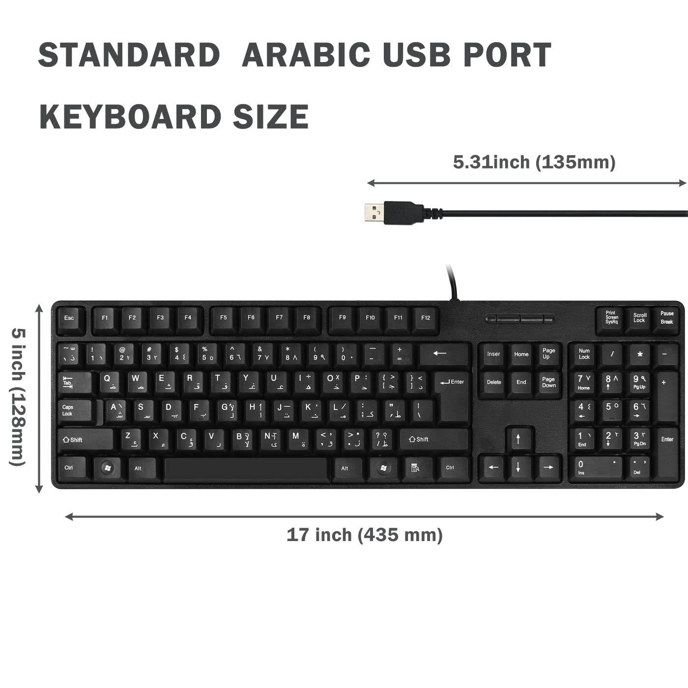 MCSaite Wired Arabic/English Computer Keyboard, Full-Size Keyboard, 104-keys, USB Plug-and-Play, Foldable Stands, Compatible with PC, Laptop