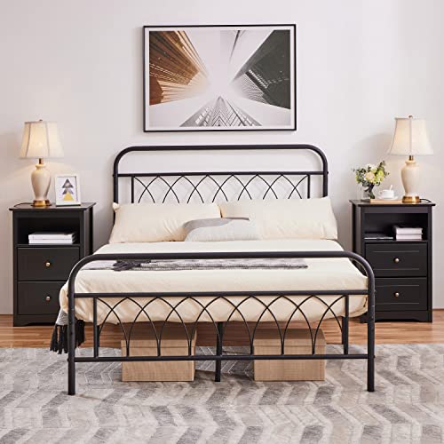 Yaheetech Nightstand Set of 2, Wooden Bedside Tables with 2 Drawer and Cubby, 2Pcs Tall Nightstand for Bedroom Small Space, Bedside Cabinet Telephone Table, 19″ L × 16″ W × 29″ H, Black