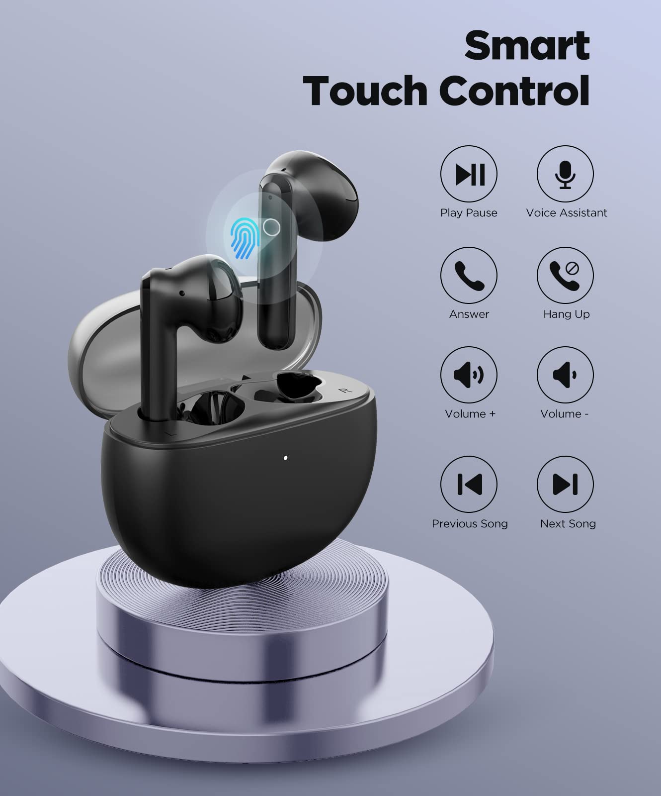 IKG Wireless Earbuds, Bluetooth Headphones with Microphone, 30H Playtime with Transparent Charging Case, Deep Bass, IPX7 Waterproof, Earphones for Work Sport Game