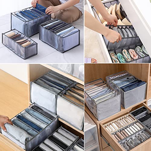 MUIRK Upgraded Wardrobe Clothes Organizer for Jeans,7PCS Jean Organizer,Jeans Compartment Storage,Mesh Clothes Storage Organizer for Bra (7PCS Upgraded:2Jeans+(Legging+Shirt+Panties+Sock+Bra)*1)