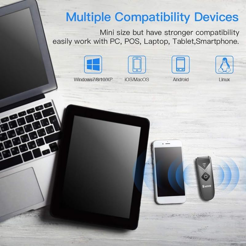 Eyoyo Mini Portable 1D Bluetooth Barcode Scanner, 3-in-1 2.4G Wireless & Bluetooth & USB Wired Barcode Reader ISBN Code 128 Bar Code Scanning Work with Windows, Android, iOS, Tablets or Computers