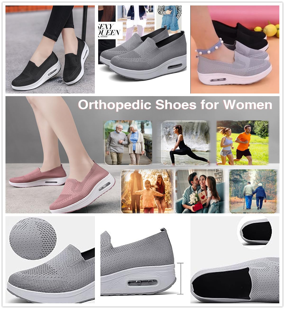 Fitsshoes Women Orthopedic Sneakers,Slip-On Light Air Cushion Orthopedic Sneaker Platform Diabetic Walking Shoes (Black,41)