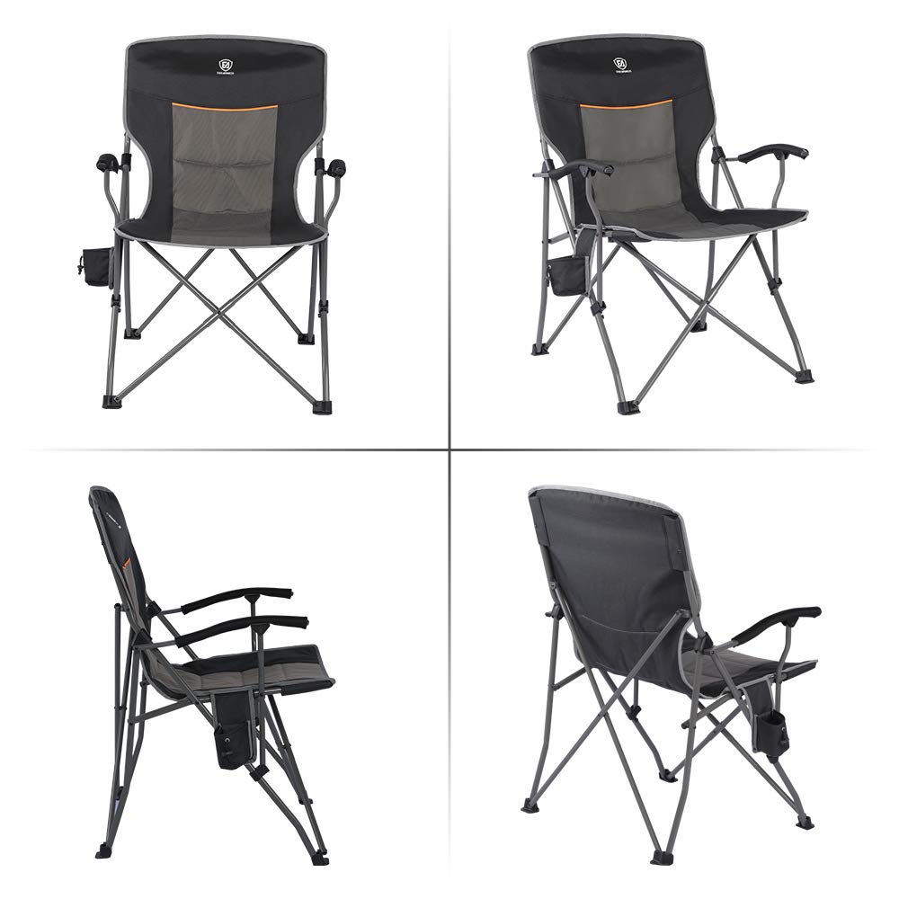 EVER ADVANCED Folding Camping Chair with Cup Holder Quad Padded Arm, Outside Portable Collapsible Steel Frame Oversized Heavy Duty Supports 300 lbs
